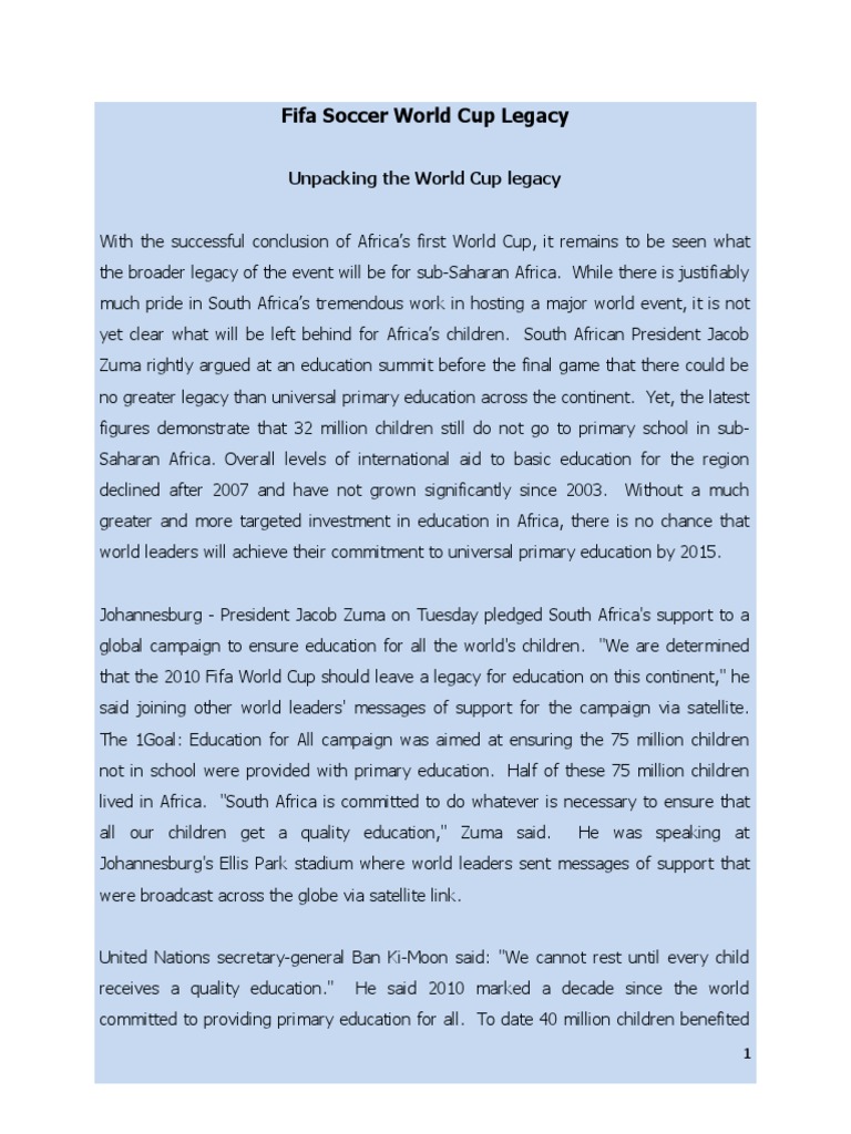 Fifa Soccer World Cup Legacy | PDF | Fifa World Cup | Fifa