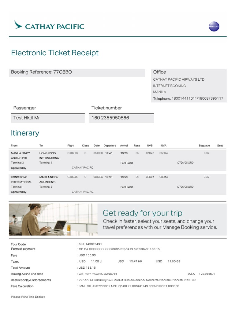 Sample Eticket | Download Free PDF | Business Class | Baggage