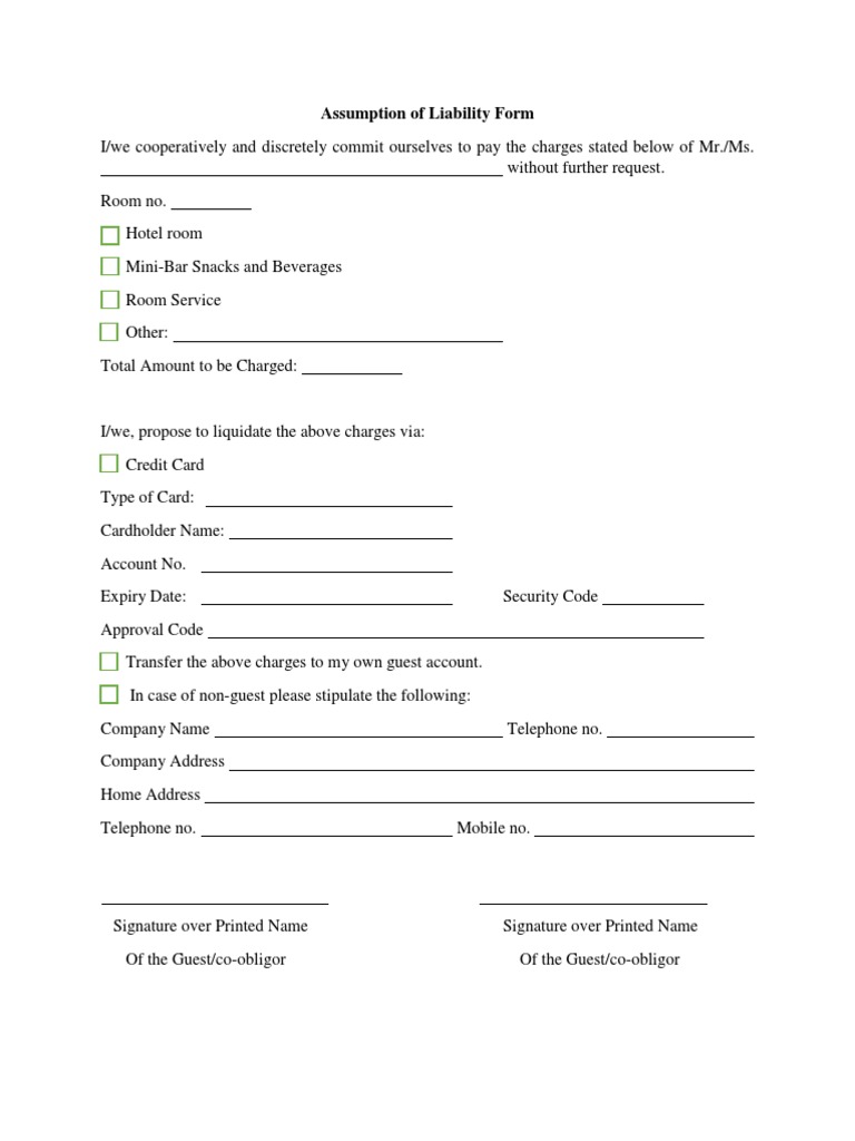 Assumption of Liability Form | PDF | Law