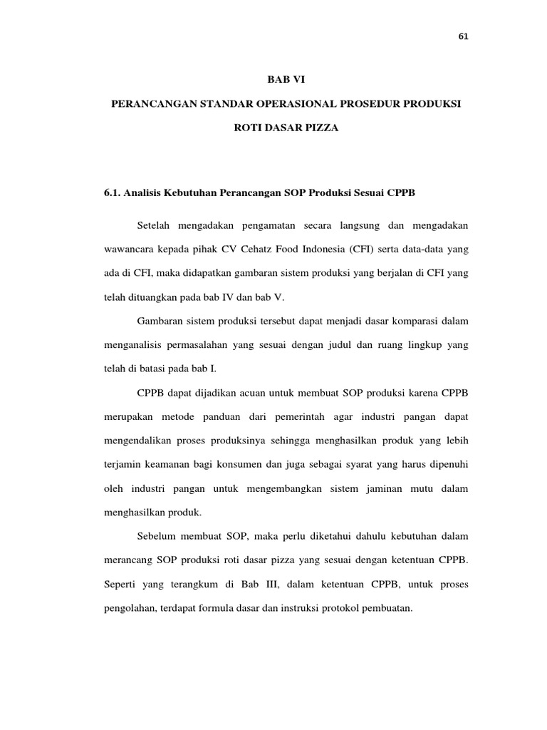 Bab VI SOP Produksi Roti Dasar Pizza | PDF