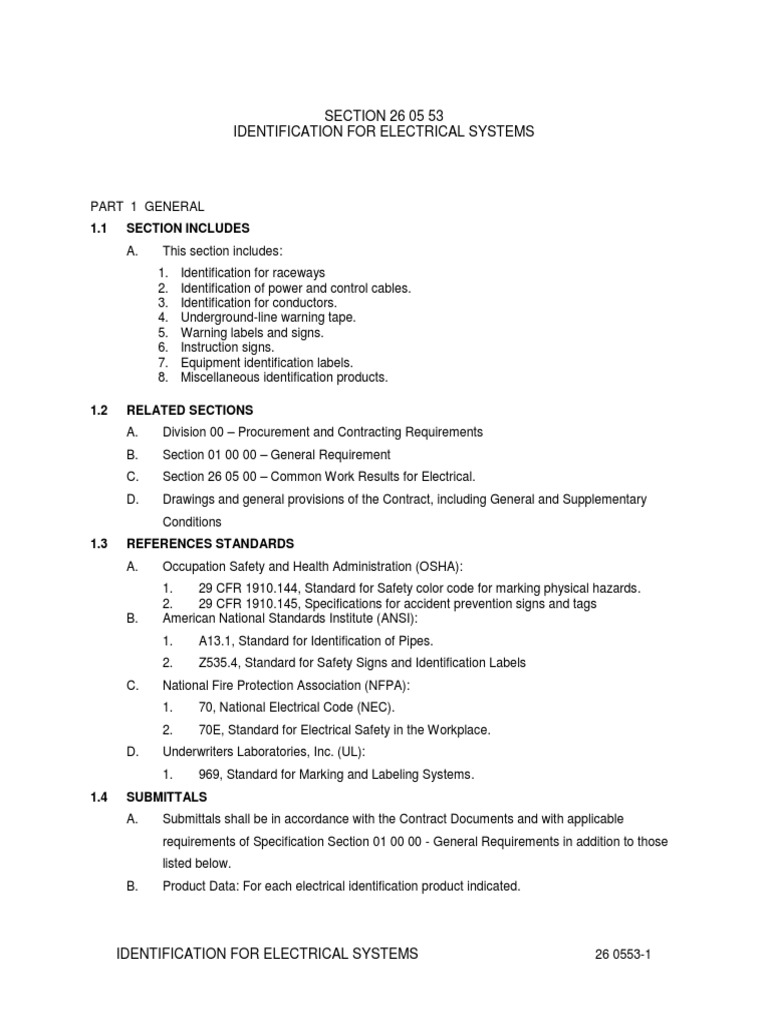 SECTION 26 05 53 Identification For Electrical Systems | PDF ...