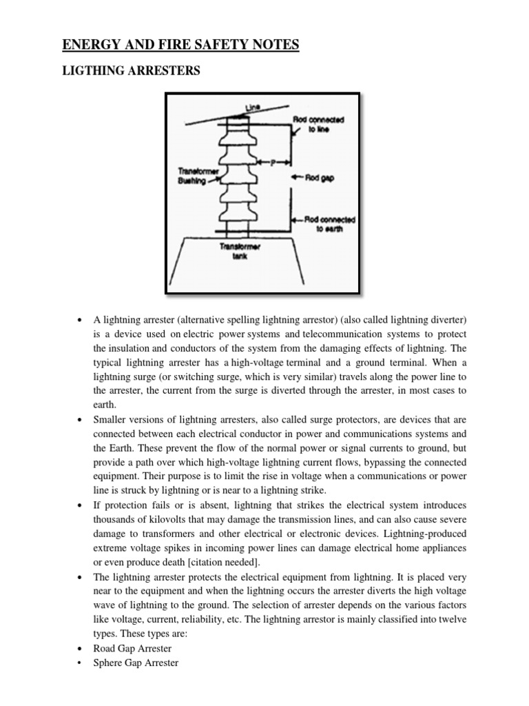 Energy and Fire Safety Notes: Ligthing Arresters | PDF | Electric Power ...