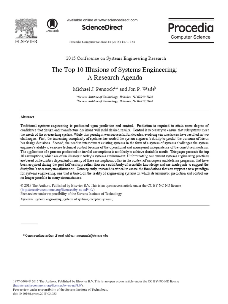 The Top 10 Illusions of Systems Engineering A Res 2015 Procedia Computer SC | PDF | Systems ...