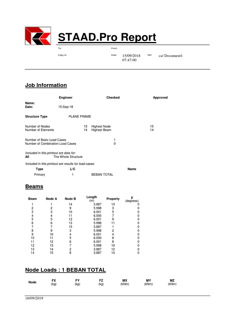 STAAD - Pro Report: Job Information | PDF | Beam (Structure) | Economic Sectors