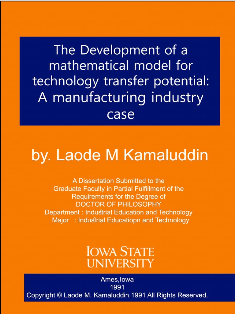 The Development Of A Mathematical Model For Technology Transfer P PDF