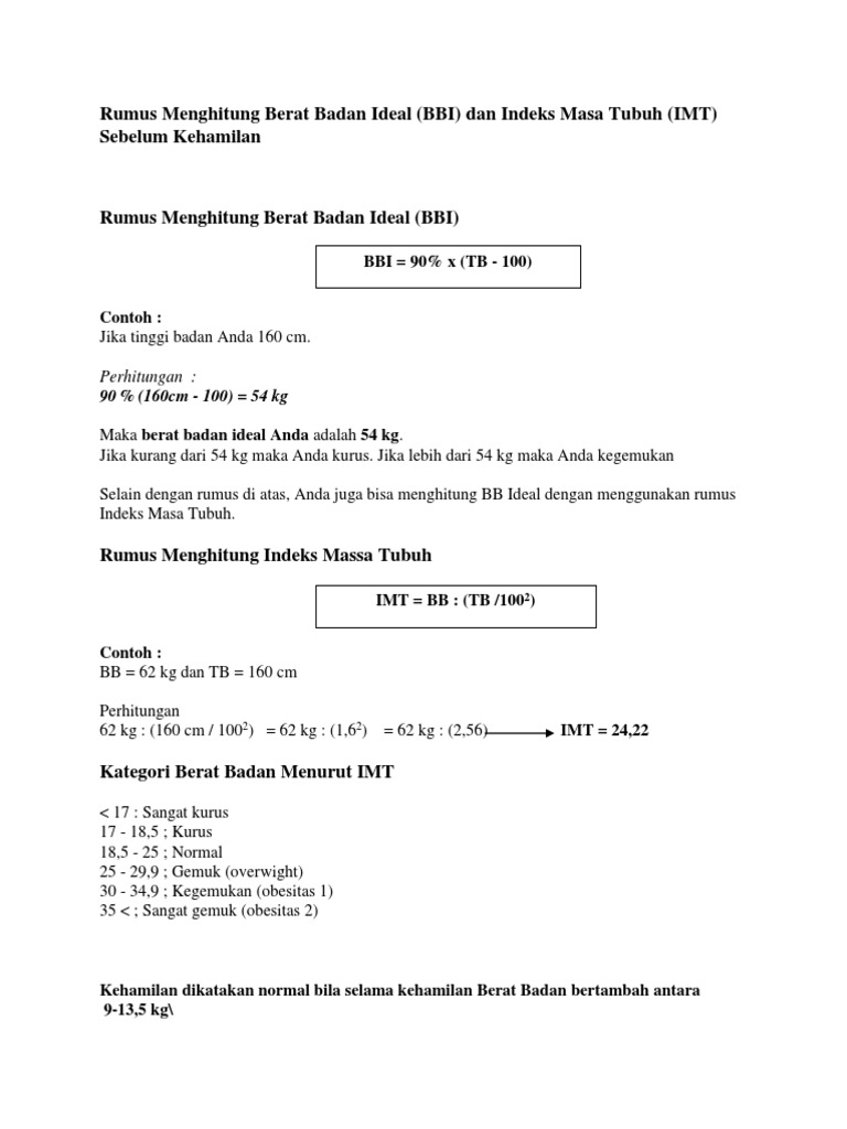 Rumus Menghitung Berat Badan Ideal | PDF