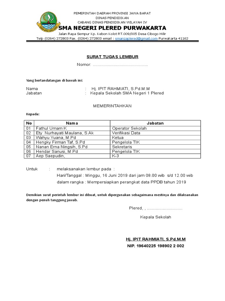 Template Surat Perintah Lembur | PDF