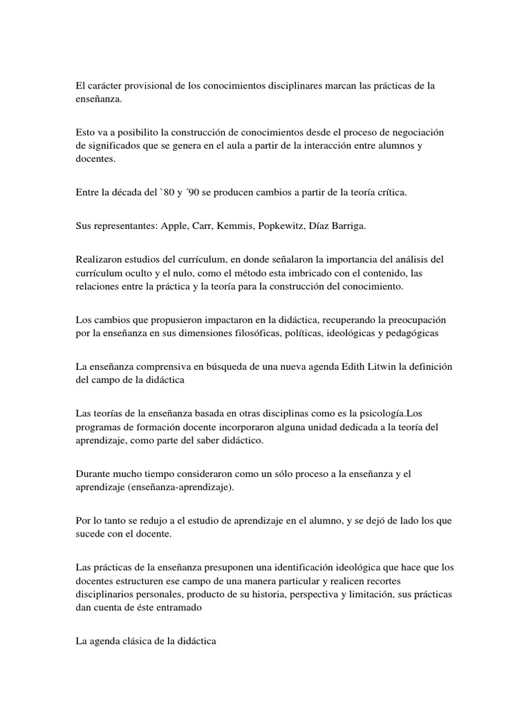 Edith Litwin Resumen | PDF | Plan de estudios | Conocimiento