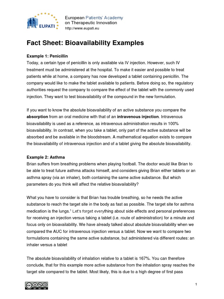 Factsheet Bioavailability | PDF | Bioavailability | Intravenous Therapy