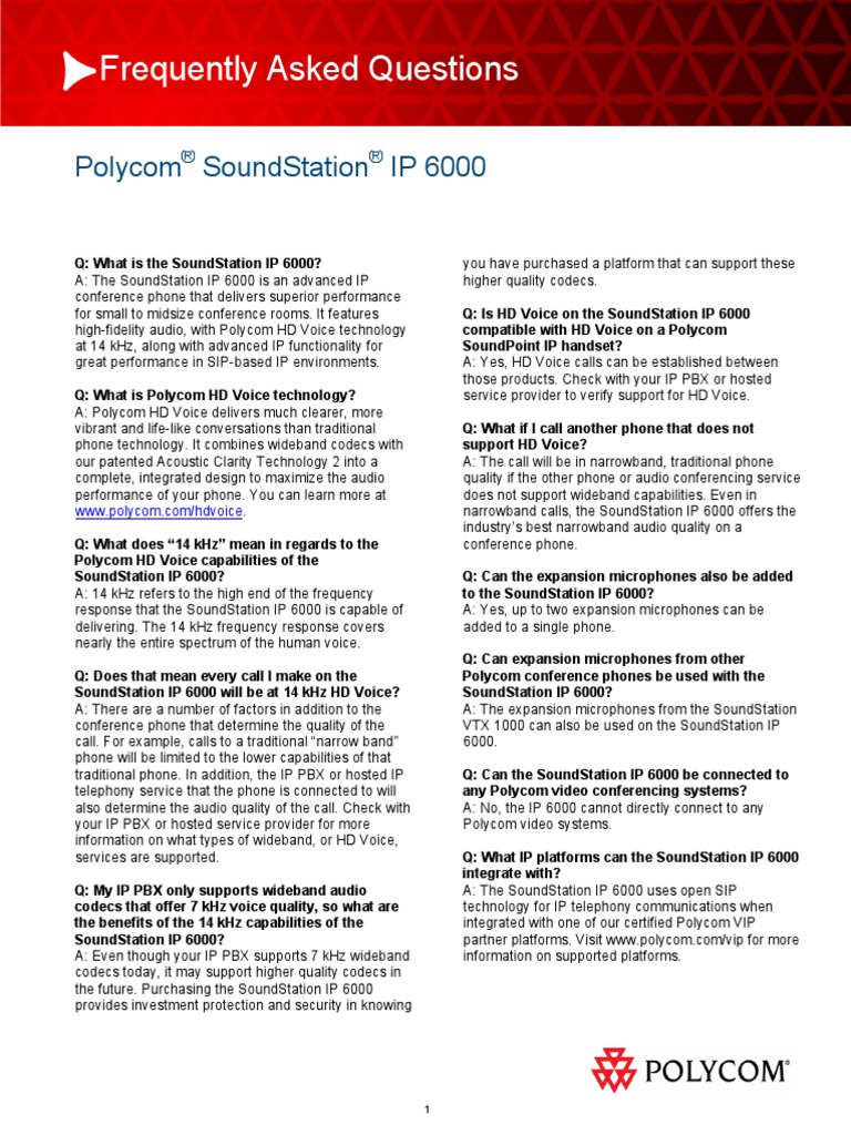 FAQ For Soundstation IP 6000 | PDF | Teleconferencing | Telecommunications