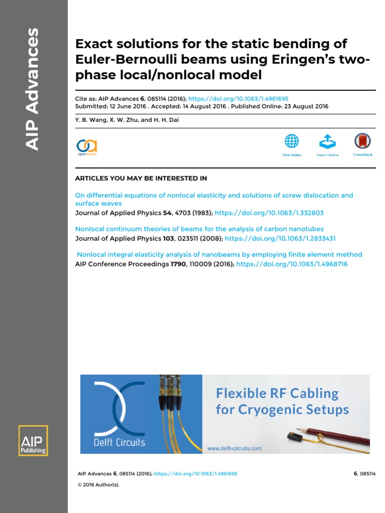 Exact Solutions For The Static Bending of Euler-Bernoulli Beams Using Eringen's Two-Phase Local ...