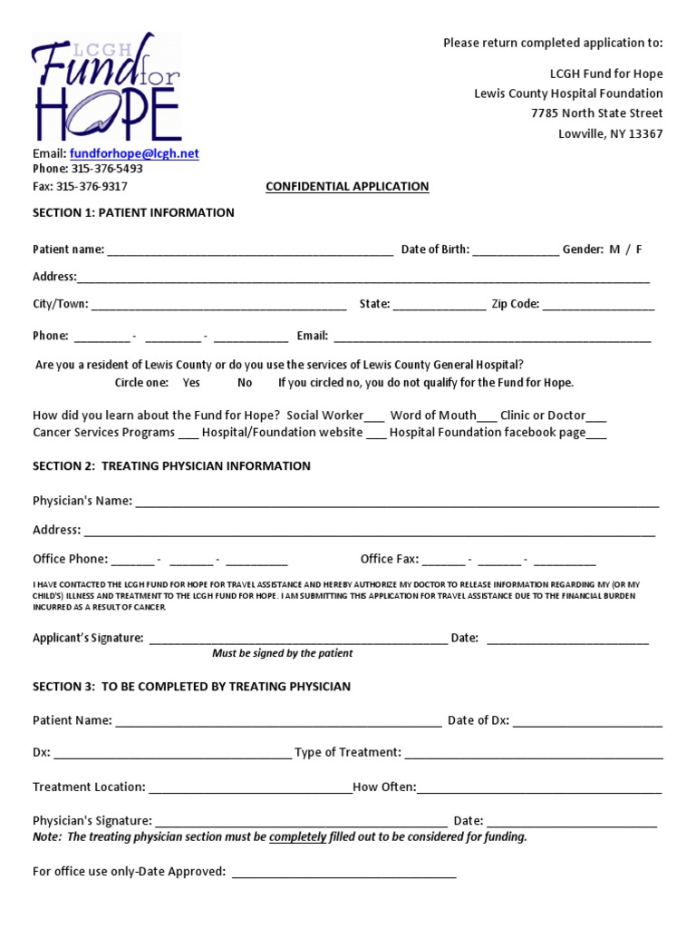 Fund For Hope Application 2019 | Download Free PDF | Hospital | Patient