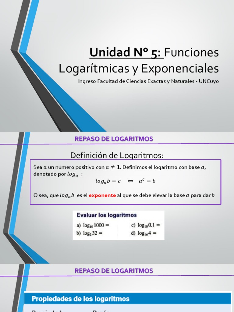 Logaritmos y Funciones Exponenciales | PDF | Logaritmo | Funcion exponencial
