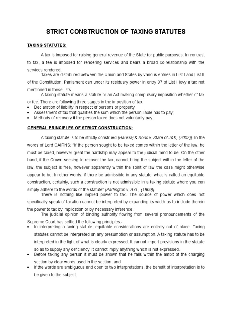 08 Strict Construction of Taxing Statutes | PDF | Tax Exemption | Taxes