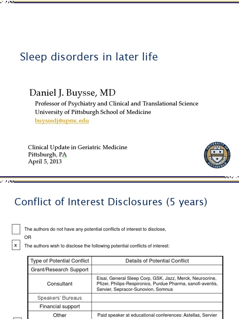 Sleep Disorders in Later Life: Daniel J. Buysse, MD | PDF | Sleep ...