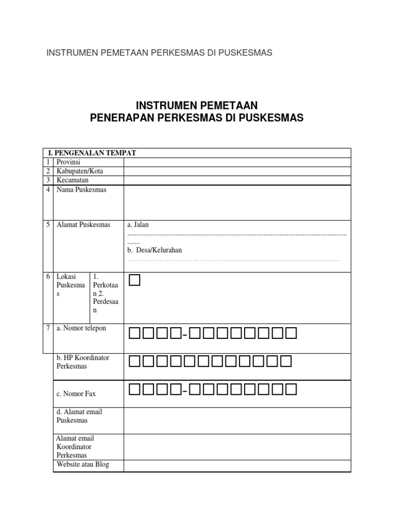 Instrumen Pemetaan Perkesmas Di Puskesmas | PDF