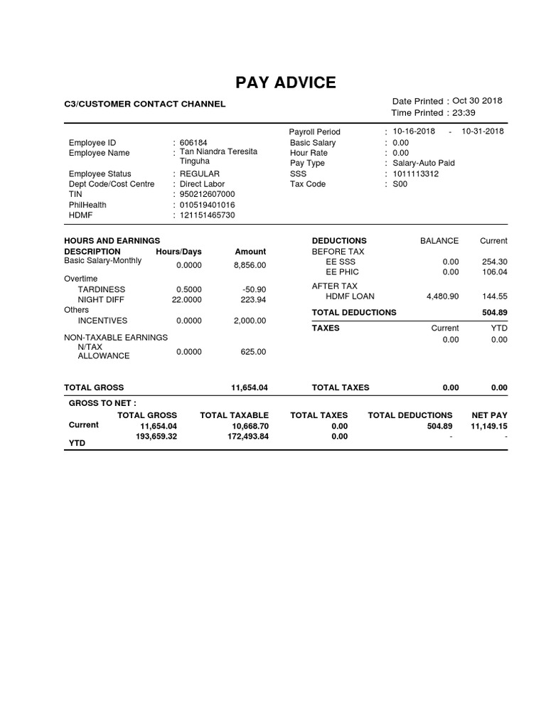 Pay Advice: C3/Customer Contact Channel | PDF