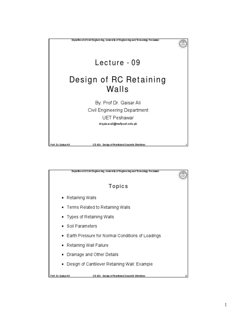 L-09 Design of RC Retaining Walls | PDF | Building Engineering ...