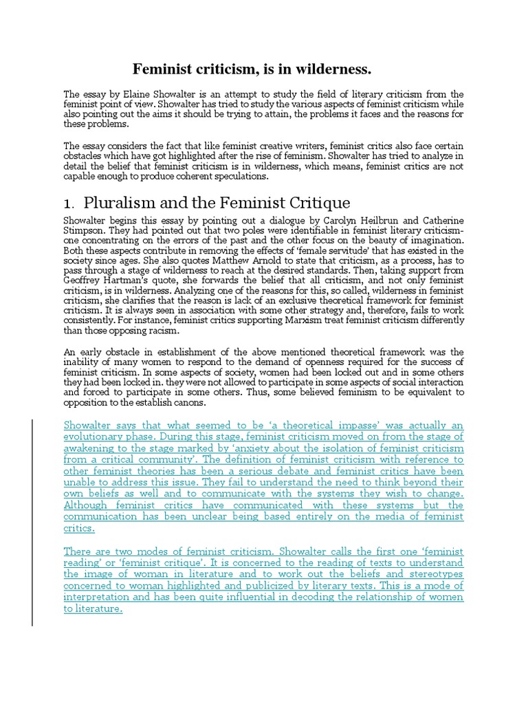 Pluralism and The Feminist Critique: Feminist Criticism, Is in ...