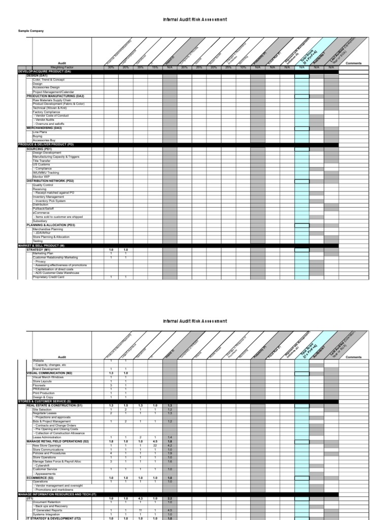 Sample Company Internal Audit Risk Assessment: An Analysis of Key Risks ...