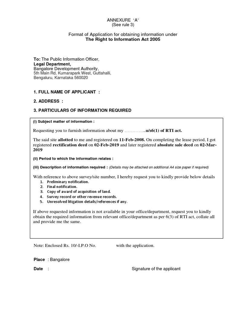 RTI Application for Land Records | PDF
