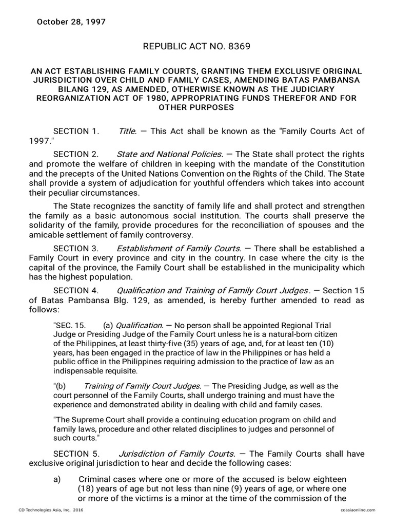 Republic Act No. 8369: Title State and National Policies | PDF ...