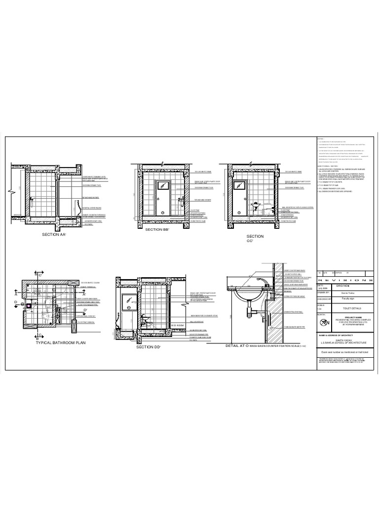 Section Aa' Section BB' Section CC': DRG No | PDF | Tile | Wall