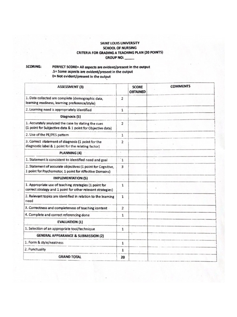 13 Areas of Assessment Format | PDF