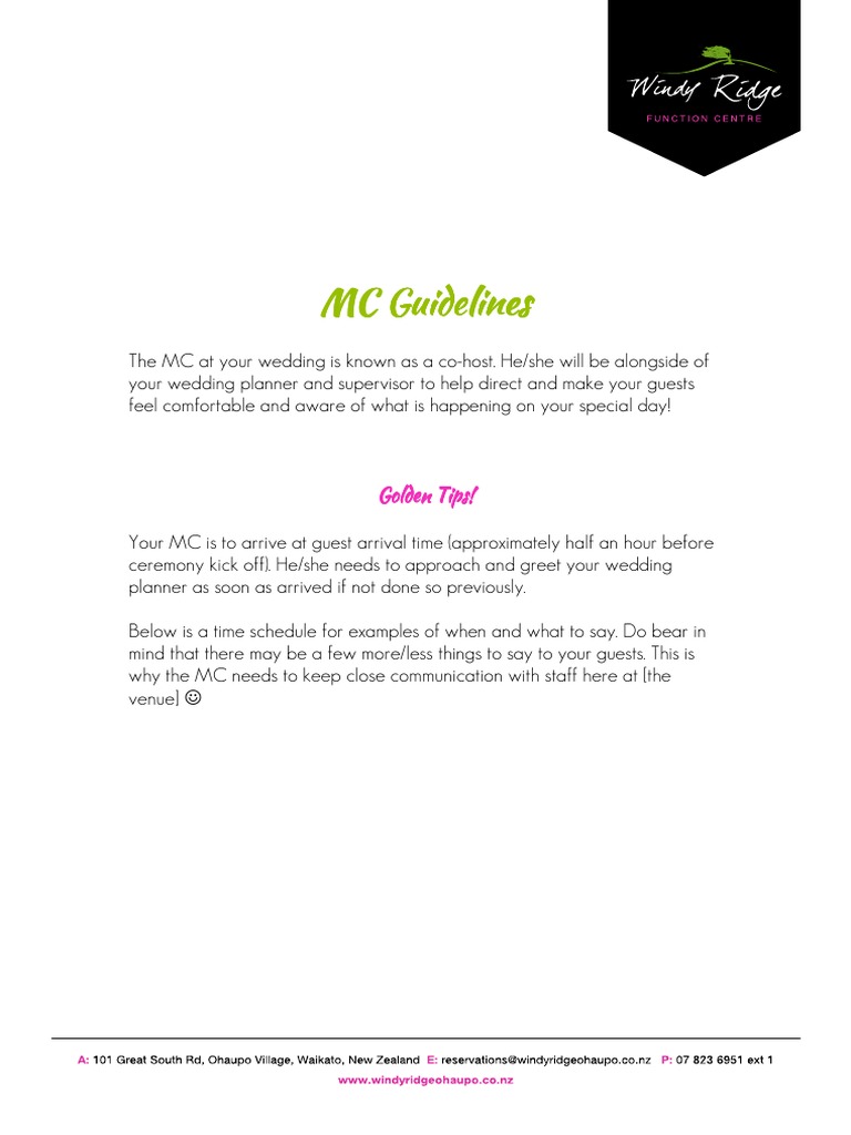 Sample MC Guidelines | Download Free PDF | Wedding | Bride