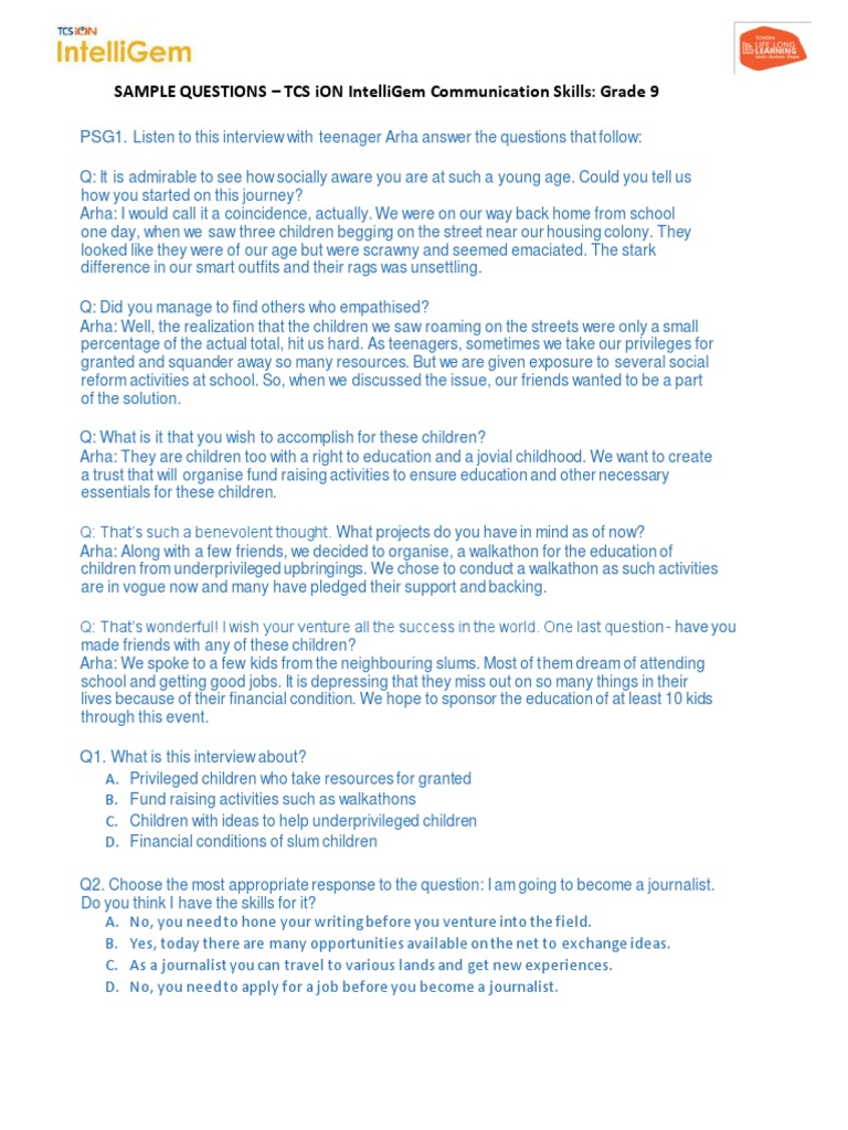 TCS iON IntelliGem Grade 9 Communication Skills | PDF
