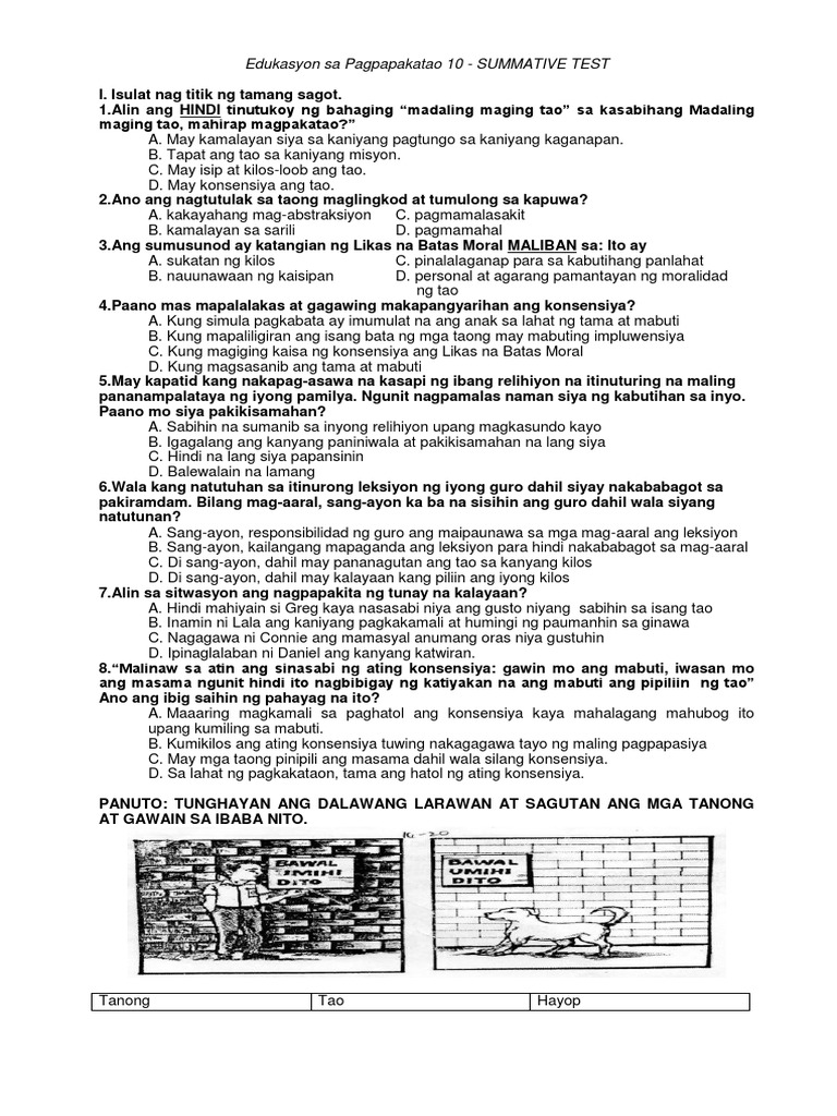 Esp 10 SummatIve Answer Keys | PDF