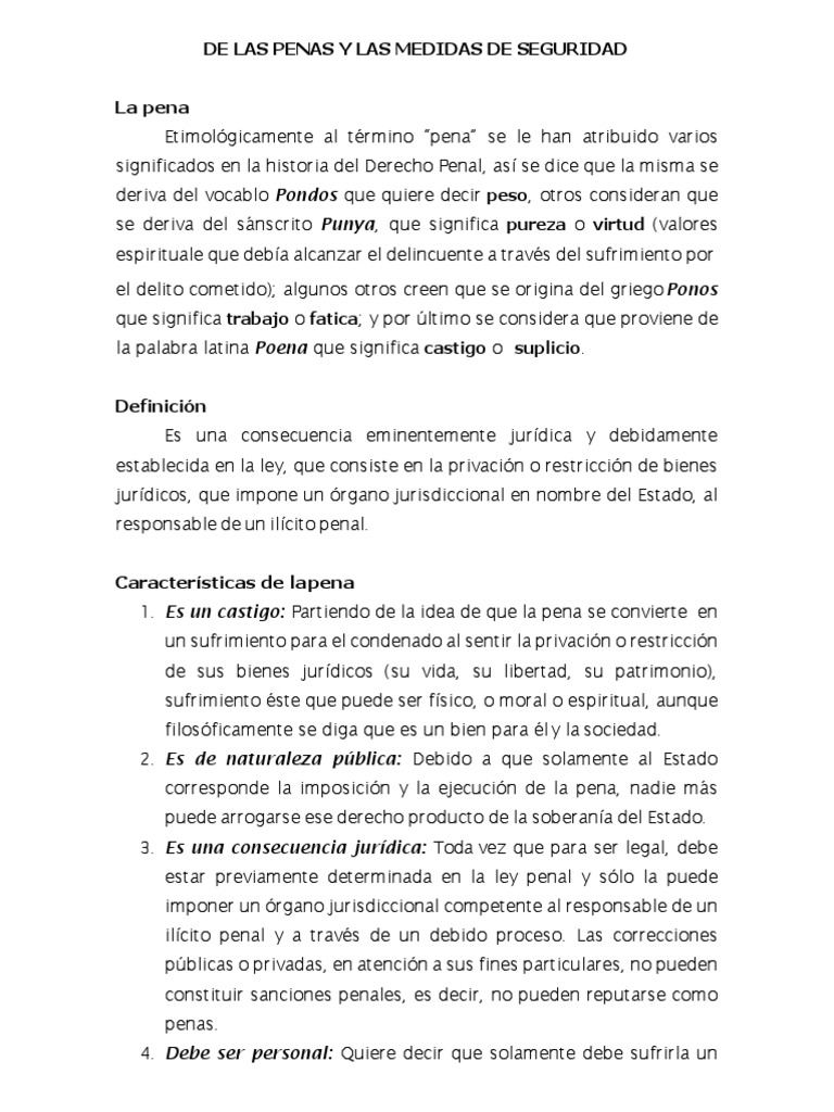 De Las Penas Y Las Medidas De Seguridad Pdf Castigos Derecho Penal 5256