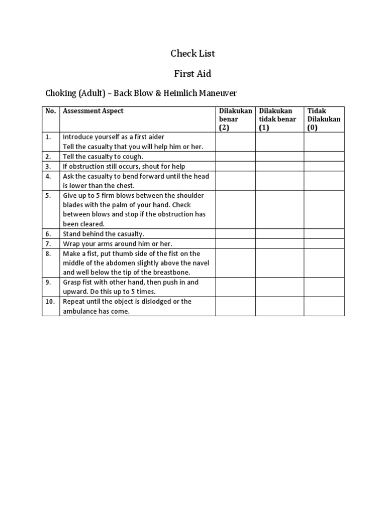 Check List First Aid | PDF | Surgical Specialties | Traumatology