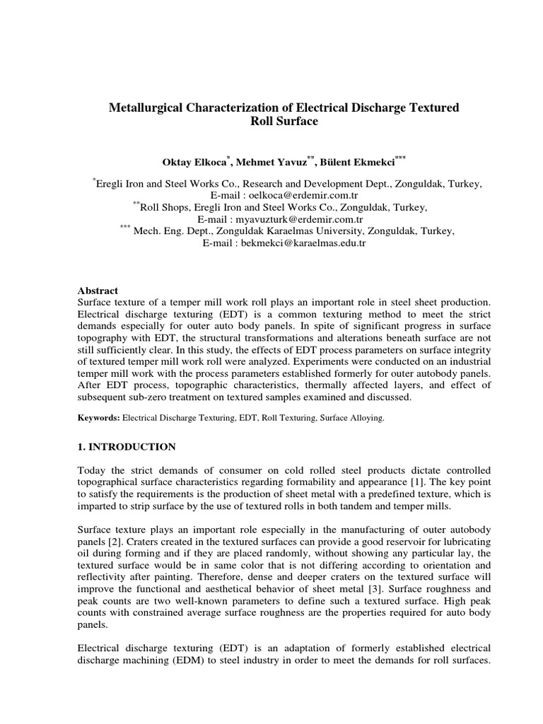 Metallurgical Characterization of Electrical Discharge Textured Roll ...