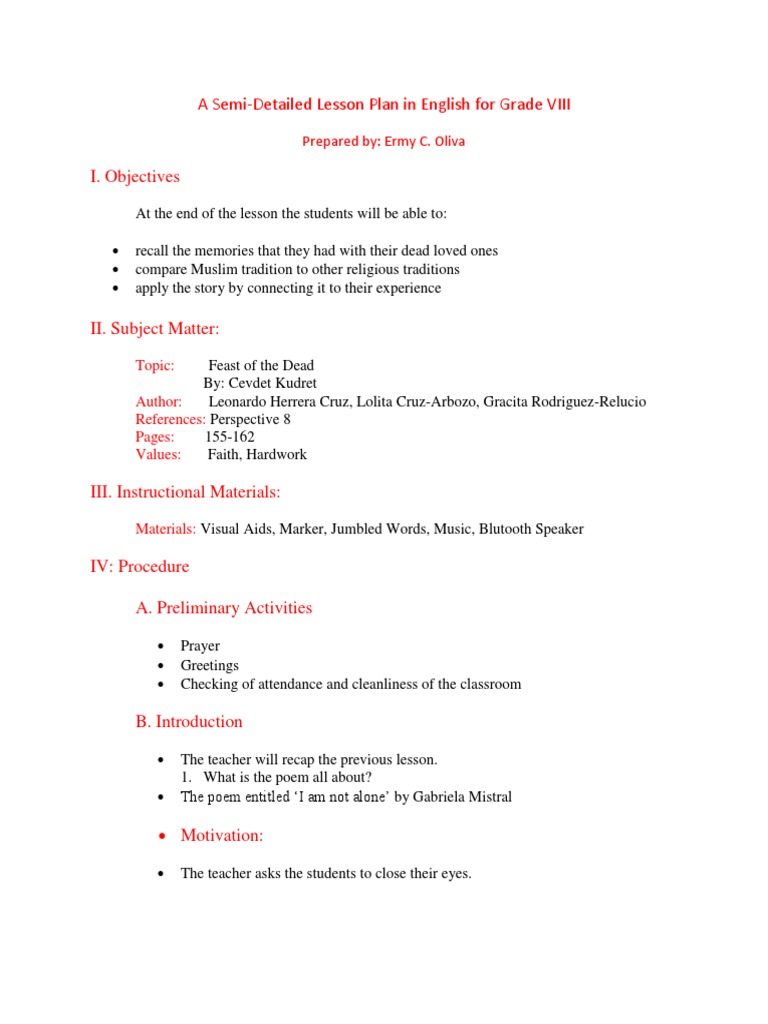 Lesson Plan: Feast of the Dead | PDF | Communication | Psychology