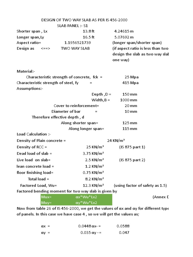 Slab Design Excel | PDF | Civil Engineering | Engineering