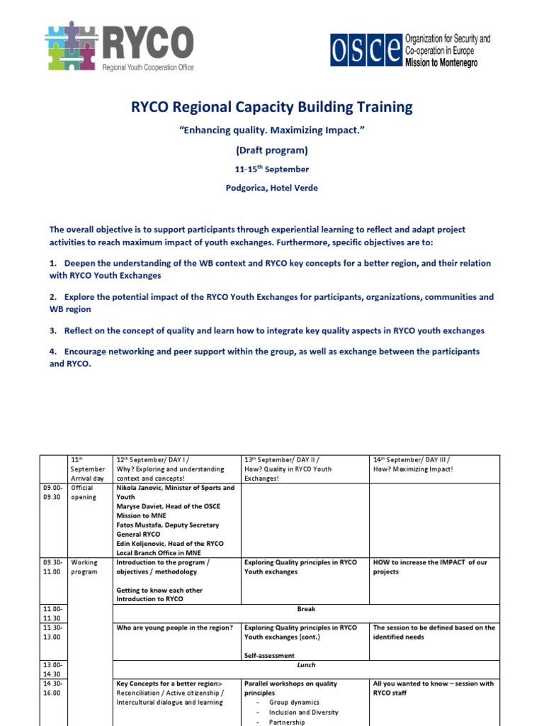 RYCO Regional Capacity Building Training: "Enhancing Quality ...