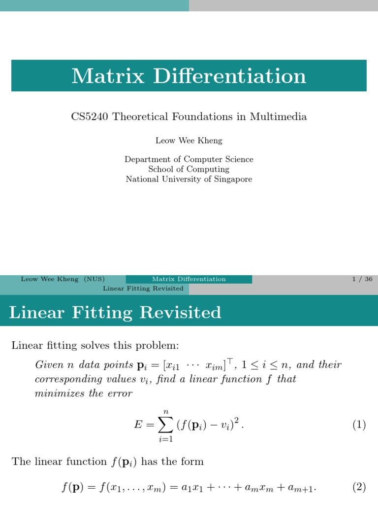 Matrix Differentiation Rules and Application | PDF | Linear Algebra ...