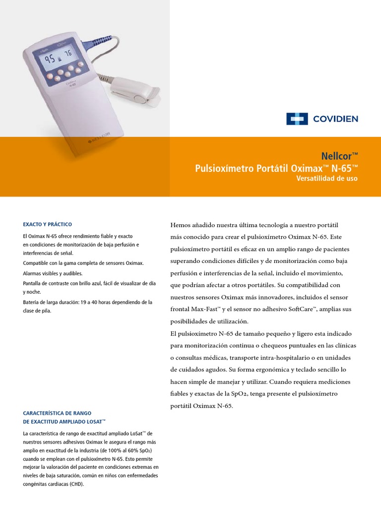 Oximetro de Pulso Nellcor Oximax N-65 | PDF | Informática y tecnología ...