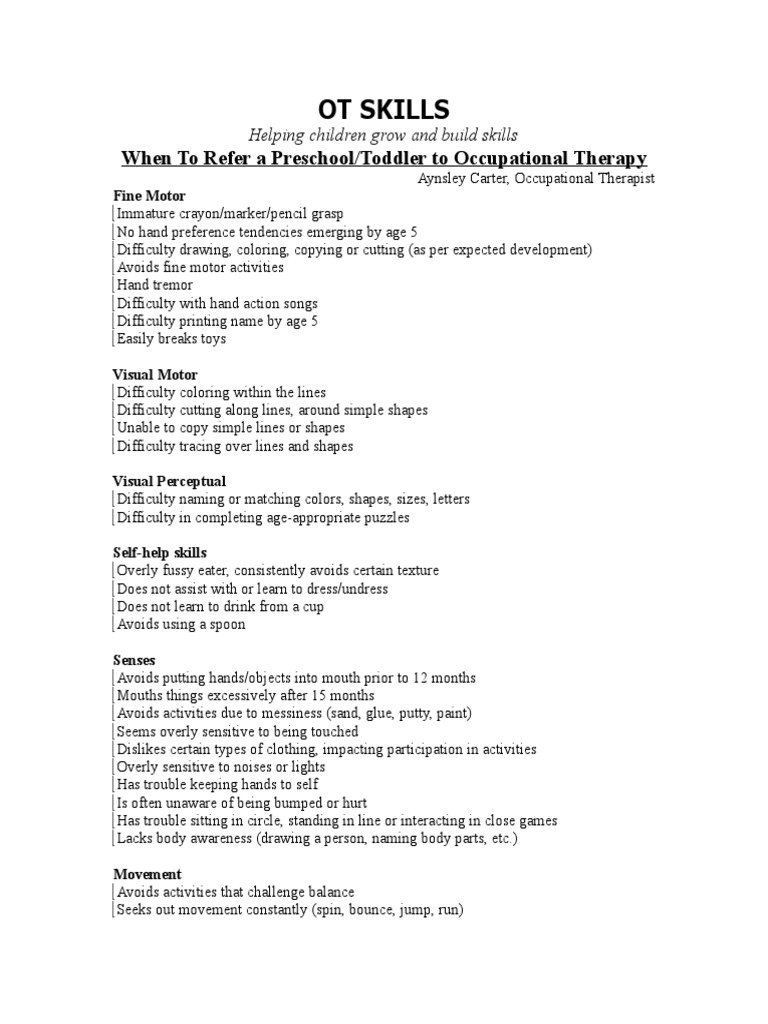 When To Refer To An OT | PDF | Occupational Therapy | Behavioural Sciences