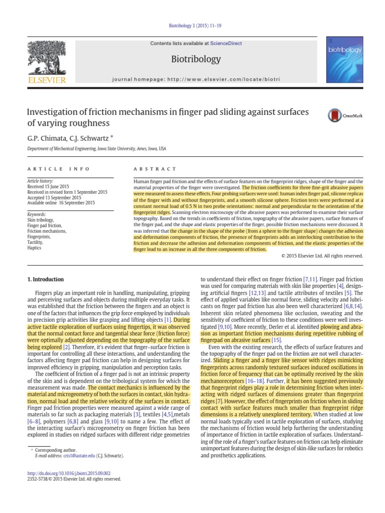Investigation of Friction Mechanisms in Finger Pad Sliding Against ...