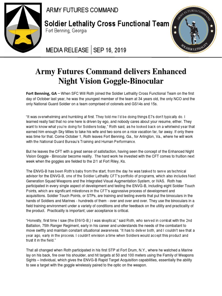 Media Release ENVG-B Fielding | PDF | Military Science | Military
