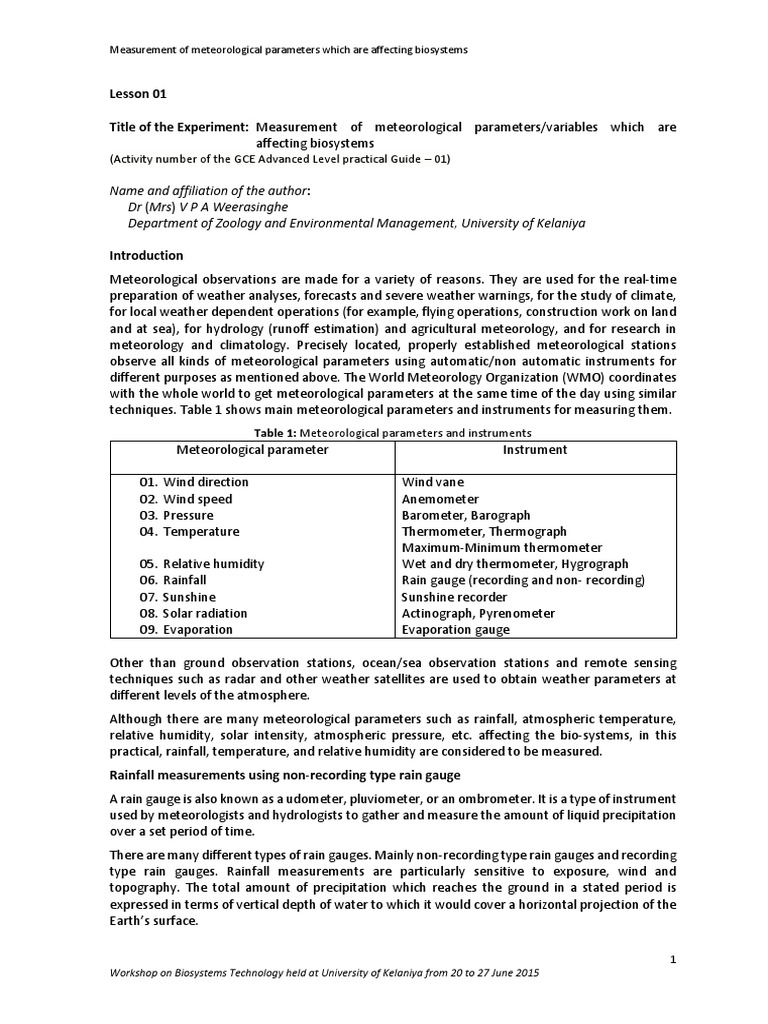 Measurement of Meteorological Parameters Which Are Affecting Biosystems ...