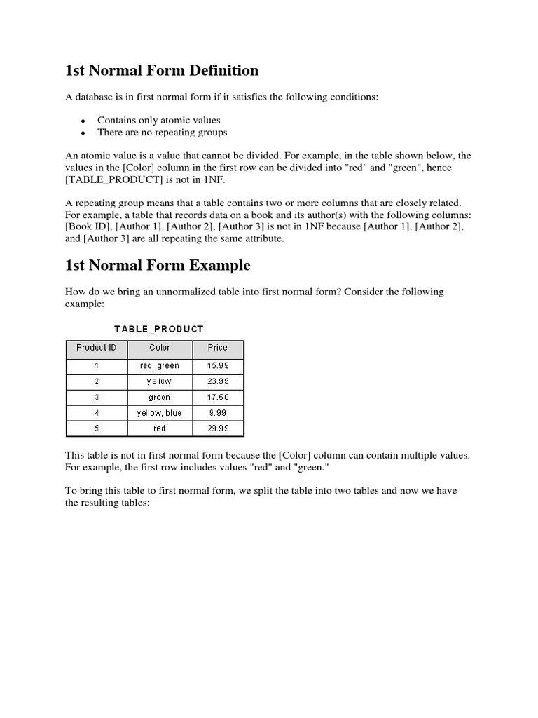 1st Normal Form Definition | PDF