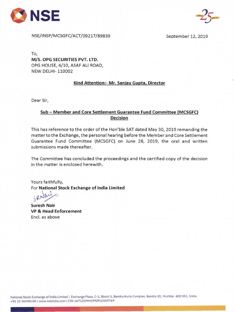 Exchange Letter Dated September 12, 2019 | Download Free PDF ...