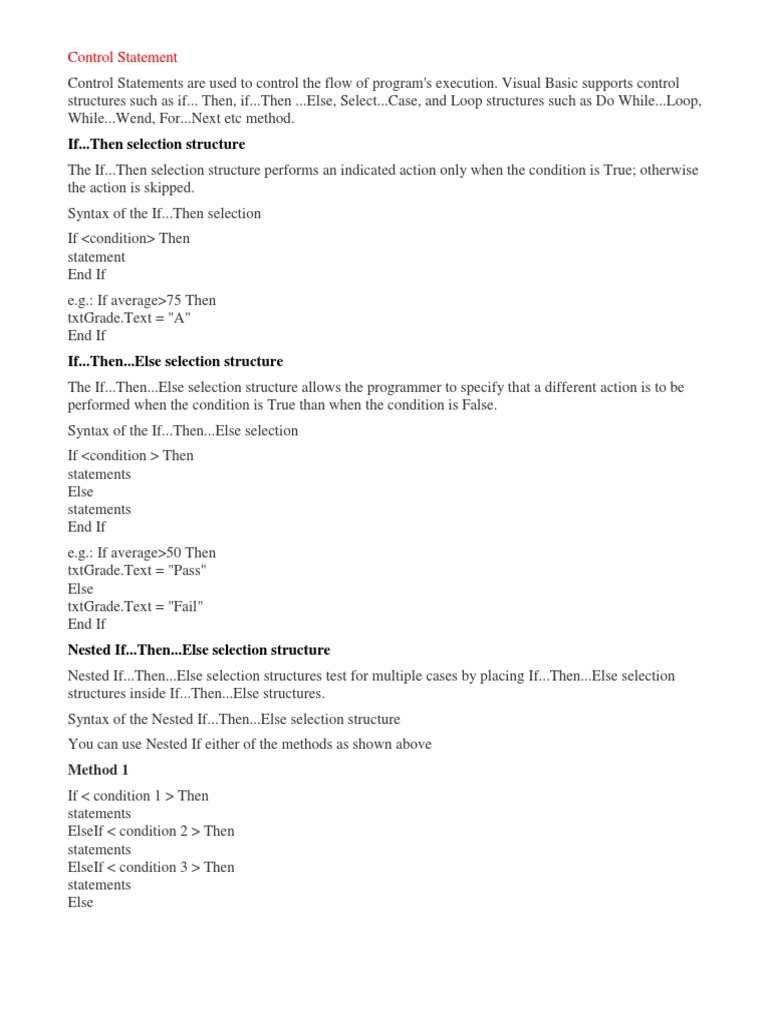 Control Statement (Visual Basic) | PDF | Array Data Structure | Data Type Control Statement (Visual Basic) | PDF | Array Data Structure | Data Type