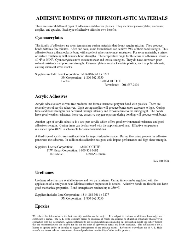Adhesive Bonding of Thermoplastic Materials1 | PDF | Adhesive | Poly(Methyl Methacrylate)