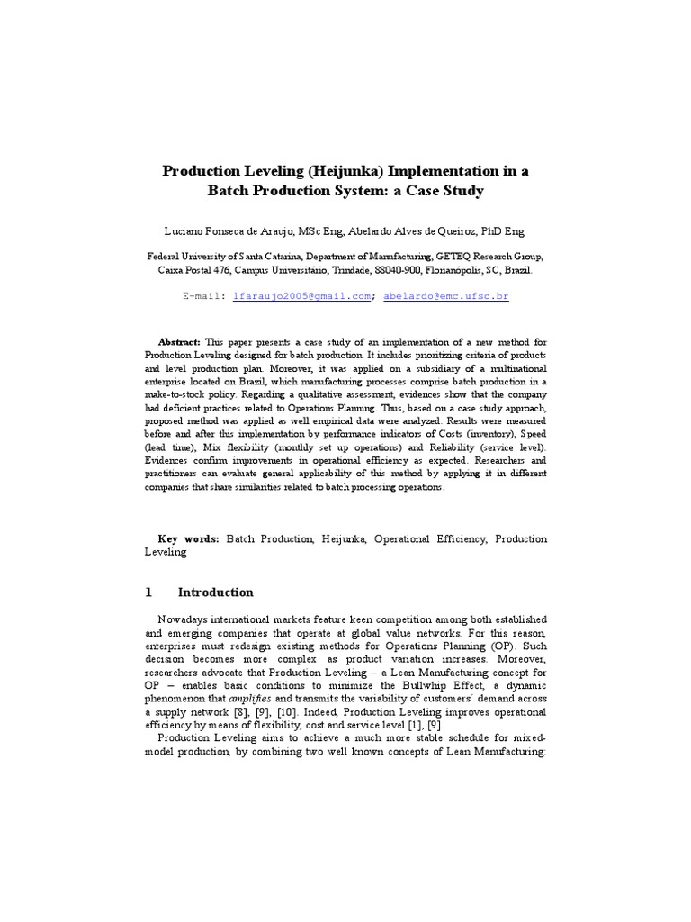 Production Leveling (Heijunka) Implementation in A Batch Production ...