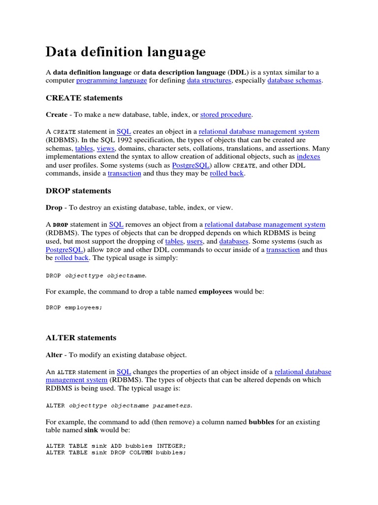 Data Definition Language: CREATE Statements | PDF