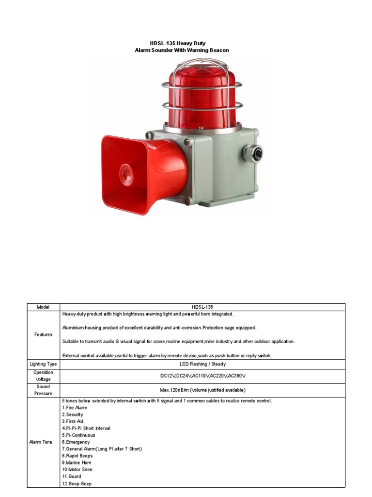HDSL-135 Heavy Duty Alarm Sounder With Warning Beacon | PDF | Switch ...